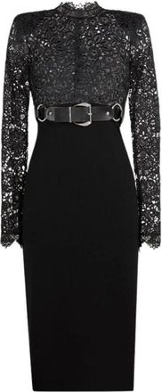 Roberto Cavalli Wollkleid mit Spitzenpanel und G&uuml;rtel - - Dresses - Damen - Schwarzk - S
