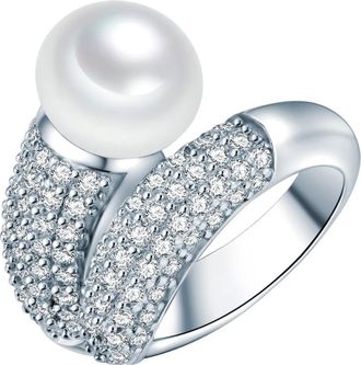 Valero Pearls Ring - Sterling Silber Perlen-Ring Zirkonia S&uuml;&szlig;wasser-Zuc - Gr. 50 - in Silber - f&uuml;r Damen