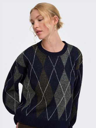 Only Strickpullover ONLRHOMBUS HARLEQUIN PULLOVER KNT NOOS Materialmix mit Wolle und Stretch
