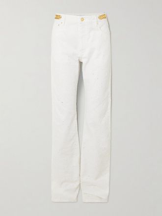 Paco Rabanne Jean Droit Taille Haute En Boucl&eacute; De Coton &Agrave; Ornements - Blanc