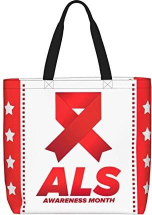 Generic Sac Fourre-Tout Mois De Sensibilisation &Agrave; La Sla Sac De Shopping Avec Poign&eacute;es Lavables Sacs En Toile Pour Femmes, Pour Femmes, &Eacute;cole, Shopping, Voyag