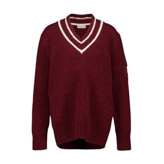 Moncler Femme, Pulls, Rouge, Taille: 36 FR Pull Rembourr&eacute; Col en V en M&eacute;lange de Coton et de Laine