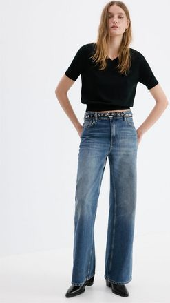 Mango Jean large taille haute bleu fonc&eacute; - Femme - 32 - MANGO