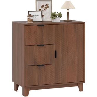 HOMCOM Buffet salon - HOMCOM - avec placard &agrave; porte 3 tiroirs et &eacute;tag&egrave;re r&eacute;glable - 75 x 39 x 80 cm - effet bois marron