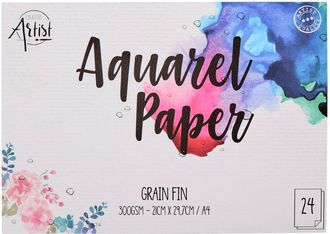 Generic Aquarellblock 24 Blatt DIN A4 Premium Aquarellpapier 300 g/m&sup2; Malpapier f&uuml;r Wasserfarbe, Zeichenblock, Malblock mit dickem Papier, DIN A4, leichte Tex