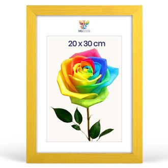 MG Design Bilderrahmen 20 x 30 cm - Fotorahmen mit Gelb Holzrahmen (Echtholz) und bruchsicherem Acrylglas, Hoch & Quer zum Aufh&auml;ngen, zum Aufstellen
