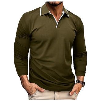 Generic Polo pour homme - Col en V - Manches longues - Revers - D&eacute;contract&eacute; - Business - Veste western dhiver, vert, XXL