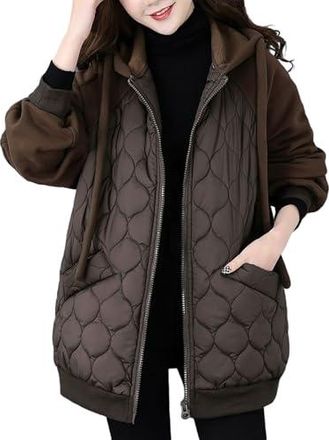 Generic Vestes matelassées à capuche pour femme, manteau à capuche rembourré uni avec cordon de serrage pour femme, manteau dhiver confortable avec fermeture 