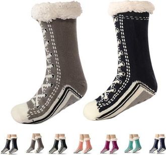 Generic Generisch Chaussettes extra &eacute;paisses en cachemire pour femme, chaussettes en polaire douces et confortables avec semelle antid&eacute;rapante, 2 pi&egrave;ces A., T