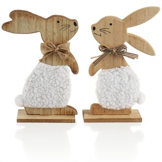 Com-Four 2X Deko-Hase aus Holz - Aufsteller für Ostern - Hasen-Paar mit Schleife - Osterdekoration aus Holz zum Hinstellen - Deko-Holzaufsteller (2 Stück - Has