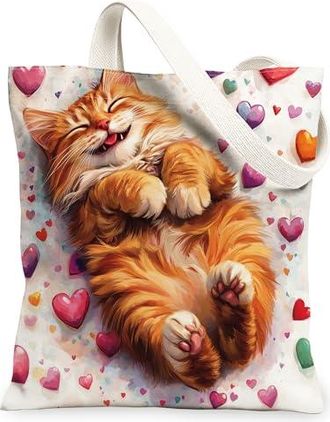 Generic Maine Coons Sac fourre-tout en toile r&eacute;utilisable Motif chats 33 x 38 cm Pour la Saint-Valentin
