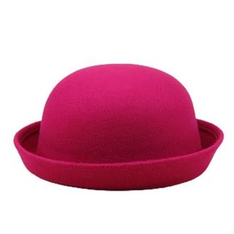 Generic Chapeau melon Panama &eacute;l&eacute;gant pour adultes avec bord enroulable - Chapeau melon rond en laine classique pour homme et femme, rose vif, Taille unique