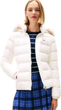 Tommy Jeans Damen Pufferjacke Basic Hooded Down Jacket mit Kapuze, Weiß (Ecru), L