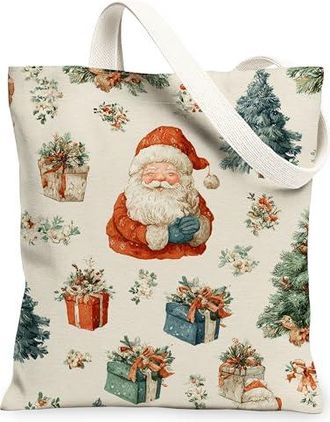 Generic Sacs fourre-tout festifs en toile, charmant motif de vacances, sacs de courses r&eacute;utilisables, motif de No&euml;l vintage, fourre-tout l&eacute;ger et lavable pour