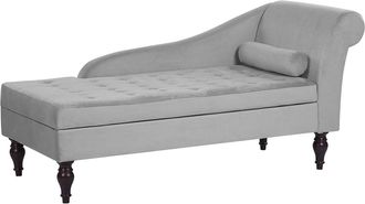 Beliani Moderne Chaiselongue Samtstoff/Massivholz mit Bettkasten hellgrau Pessac