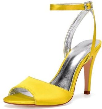 Generic Sandales &Agrave; Bout Ouvert Mari&eacute;e Stylet Talons Femmes Et&eacute; Talon Mariage Soir&eacute;e Chaussures Femmes 10.5Cm,Jaune,38 EU
