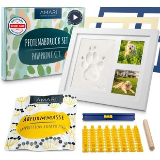 Amari Pfotenabdruck Set - Abdruckset f&uuml;r Tiere mit Buchstaben, Zahlen und Bilderrahmen - Pfotenabdruck Set Hunde Pfotenabdruck Set Katze Geschenk f&uuml;r Hundeb