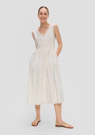 s.Oliver Midikleid Kleid Baumwollkleid mit Metallic-Streifenmuster und Eingrifftaschen