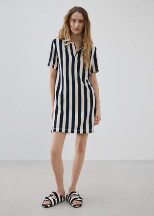 Mango Chemise de nuit en coton &eacute;ponge &agrave; rayures bleu - Femme - S - MANGO