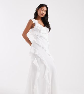 Forever New Bridal - &Auml;rmelloses Braut-Maxikleid in Elfenbein mit V-Ausschnitt und R&uuml;schenbesatz-Wei&szlig;