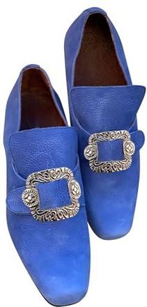 Generic Mocassins vintage à boucle pour homme - Bout carré - Style baroque - Avec accents métalliques décoratifs - Design à enfiler - Doublure douce - Chaussu