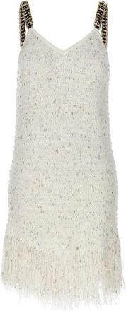 Balmain Femme, Robes, Blanc, Taille: 38 FR Embellished Strap Knit Mini Dress
