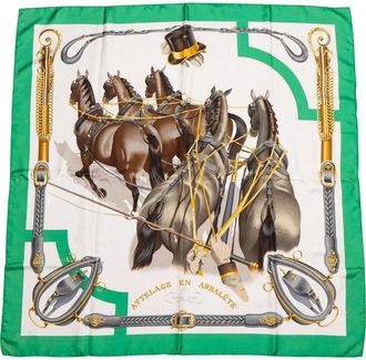 Herm&egrave;s T&uuml;cher & Schals - Hermes Classic ATTELAGE EN ANBALeTE Silk Carre 9 - Gr. unisize - in Gr&uuml;n - f&uuml;r Damen