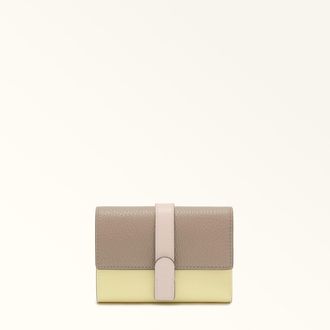 Furla Grazia Kompaktes Portemonnaie M Stucco Gray Grau Weiches Roma-kalbsleder Mit Colourblock + Genarbtes Kalbsleder Damen