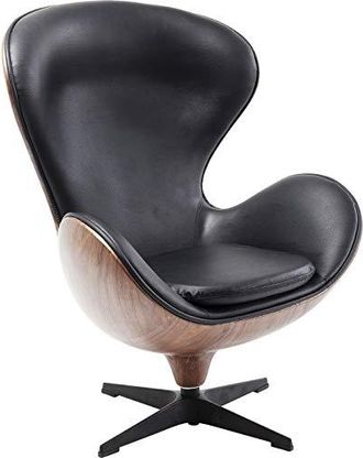 Kare Design Design Drehsessel Lounge, Schwarz/Braun, 360°Drehbar, Sitzhöhe 40cm, Retro, Lederoptik, Massivholz, Wohnzimmer, 106x82x73 cm (H/B/T)