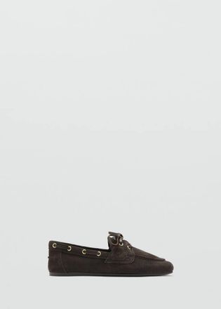 Mango Chaussures bateau cuir &agrave; lacets chocolat - Femme - 35 - MANGO