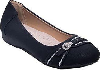 Primtex Ballerines Femme Semelle Cuir Noir, Blanc, Marine, Souples Boucle argentée Strass Semelle