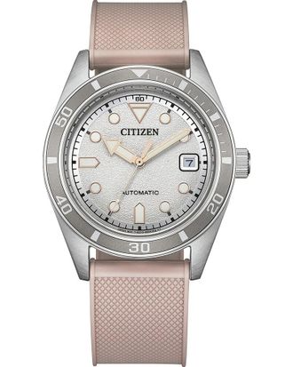 Citizen Automatik Rosa Gummiband (Urethan) wei&szlig;, 38.5mm Damenuhr NJ0229-07A