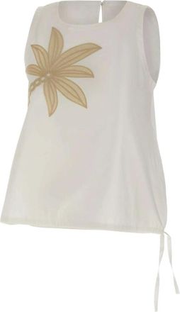 Kaos Kaos, Femme, Tops, Blanc, Taille: 40 FR Haut &agrave; Cordon de Serrage Brod&eacute;e de Palmiers