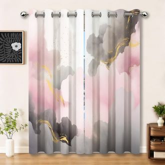 Generic Vorh&auml;nge Blickdicht Verdunklungsvorh&auml;nge Thermovorhang Abstrakt Aquarell Wolken Rosa Grau Vorhang mit &Ouml;sen Dekogardinen f&uuml;r Schlafzimmer Wohnzimmer Ki