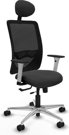 Piqueras y Crespo Stuhl aus grauem Netzgewebe Zulema mit wei&szlig;en und schwarzen Armlehnen, h&ouml;henverstellbarer Lendenwirbelst&uuml;tze und festem Kopfteil, ausgestattet mit Syn