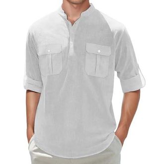 Generic T-shirt &agrave; manches longues pour homme - Couleur unie - Coupe ample - Confortable - V&ecirc;tement quotidien - Printemps &eacute;t&eacute; - T-shirt d&eacute;contract&eacute; pour homme,