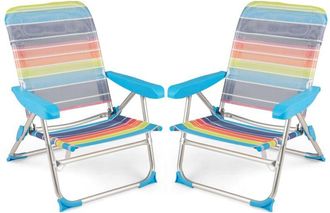 Costway Lot de 2 chaises de plage pliantes et pliables, inclinables &agrave; plat, pour le camping, la pelouse, avec dossier inclinable 5 positions, pour lext&eacute;rie
