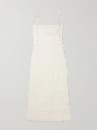 Valentino Garavani Robe Midi En Lin &Agrave; Finitions En Dentelle Cordonnet - Cr&egrave;me