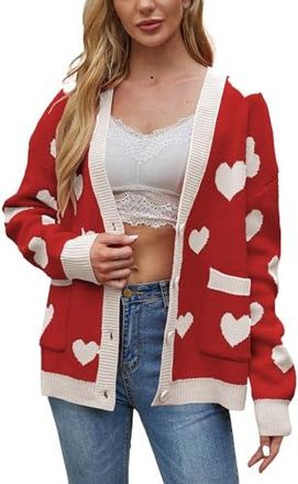 Generic Cardigan &agrave; manches longues ouvert sur le devant pour femme - Tricot en forme de coeur - Col en V boutonn&eacute; - Pull surdimensionn&eacute; l&eacute;ger et d&eacute;contract&eacute; p