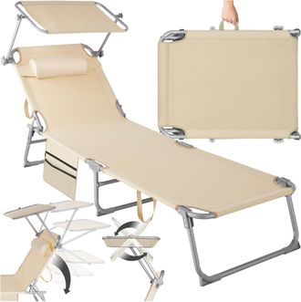 TecTake Sonnenliege klappbar, tragbar, Liege mit Seitentasche, Strandliege, Gartenliege mit Dach, Liegestuhl mit Verstellbarer Rückenlehne, inkl. Kopfkissen -