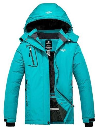 Wantdo Damen Berg Ski Jacke Warmer Winter Fleece Mantel Wasserdichter Atmungsaktive Regenmantel Outdoor Kapuzen Windbreaker Jacken Dunkles T&uuml;rkis XXL