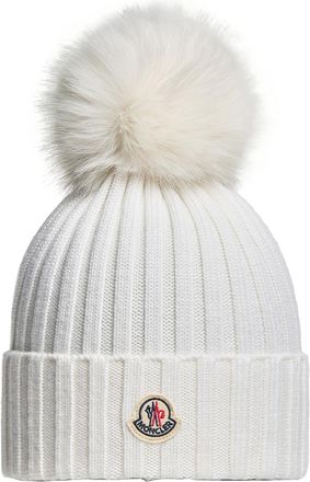 Moncler Moncler Bonnet En Laine Avec Pompon, Femme, Blanc, Taille: Uni