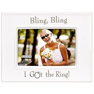 Malden International Designs Bilderrahmen, glasierte Keramik mit silberfarbenen Akzenten und glitzernden I Got the Ring, 10,2 x 15,2 cm, Wei&szlig;