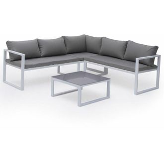 Happy Garden Happy Garden - Salon de jardin modulable ibiza en tissu gris 4 places - aluminium blanc