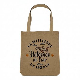 Fabulous Sac Shopping Tote Bag Aspect Lin - La Meilleure Hotesse de lair du Monde Voyage Service Aviation - Sac de Courses Toile Epaisse 360g Beige Naturel Cab
