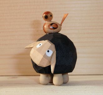 Rudolphs Schatzkiste Holzfigur Schaf mit Vogel dunkel Höhe 5cm NEU Figuren Schnitzen Holz Wald Figur Kirche Erzgebirge Seiffen Weihnachten Spielzeug Dekoration Tischdeko K