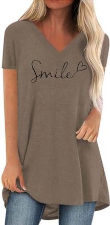 Generic Tunique d&eacute;t&eacute; &agrave; manches courtes pour femmes, coupe ample, 2025, T-shirts longs d&eacute;contract&eacute;s et athl&eacute;tiques, chemises longues tendance, t-shirts flatteu