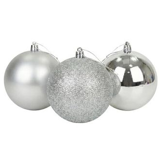 Shatchi 20 cm/3 gro&szlig;e silberfarbene Weihnachtskugeln, PVC, bruchsicher, gl&auml;nzend, matt, glitzernd, Weihnachtskugeln, Ornamente, Sortiert, Set, Festliche Weihn