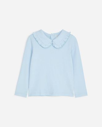 Arket Geripptes Oberteil Mit Volantkragen -Blau