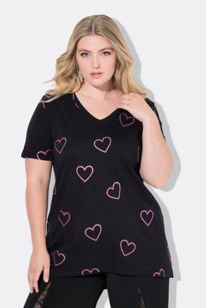 Miamoda T-Shirt T-Shirt A-Linie gl&auml;nzendes Herzmuster